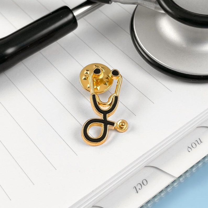 Black/gold Stethoscope Pin, Handmade Medical Accessory, Nurse Gift ...