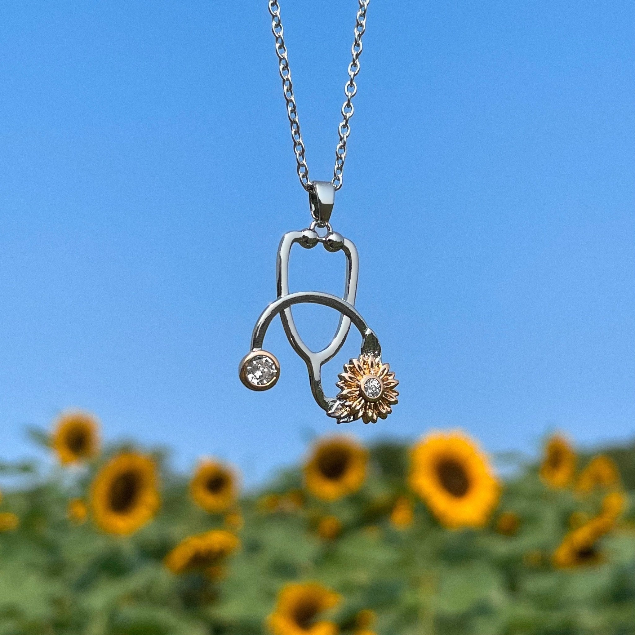 Crystal Sunflower Stethoscope Necklace, Handmade Medical Jewelry, Nurse ...
