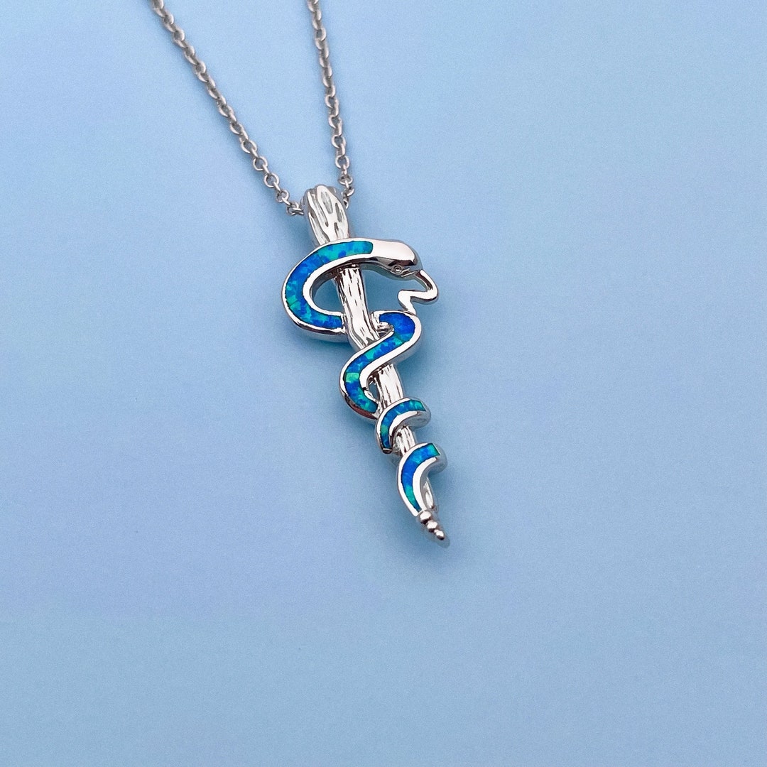 Opal Rod of Asclepius Necklace, Handmade Medical Jewelry, Doctor Gift ...