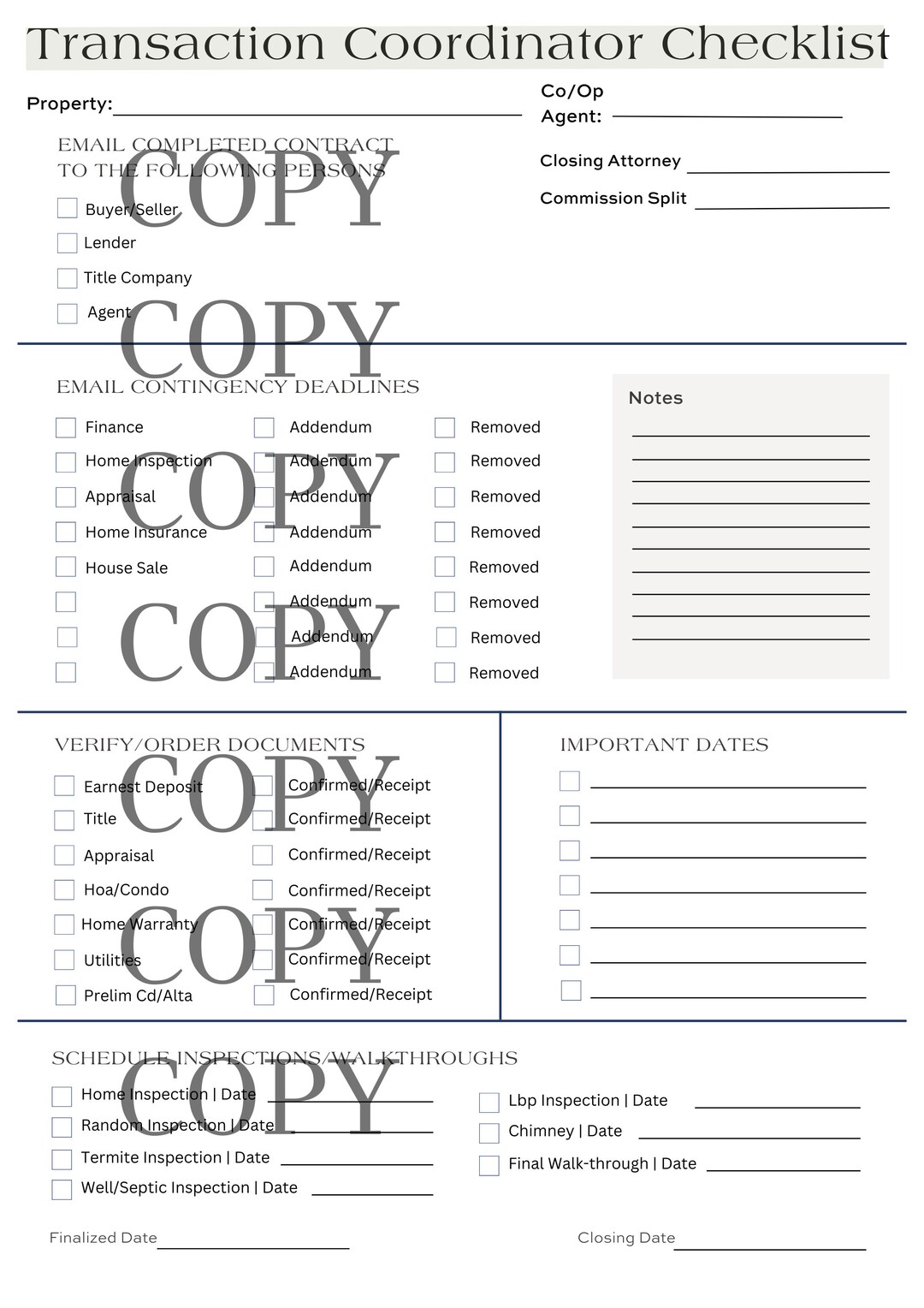 Real Estate Transaction Coordinator Checklist, Realtor Checklist ...