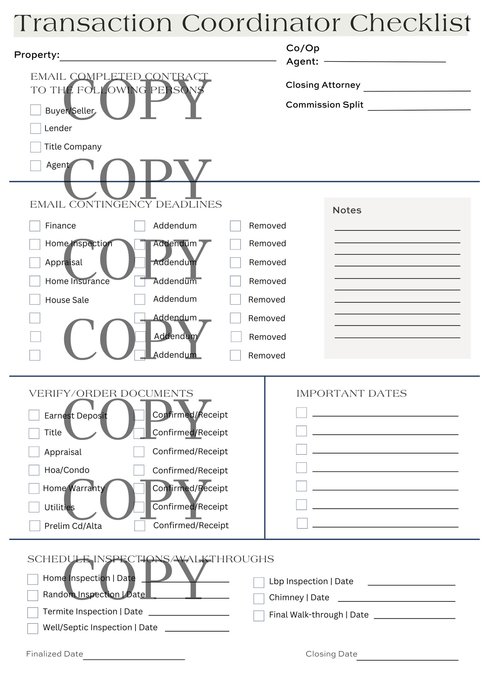 Real Estate Transaction Coordinator Checklist, Realtor Checklist ...