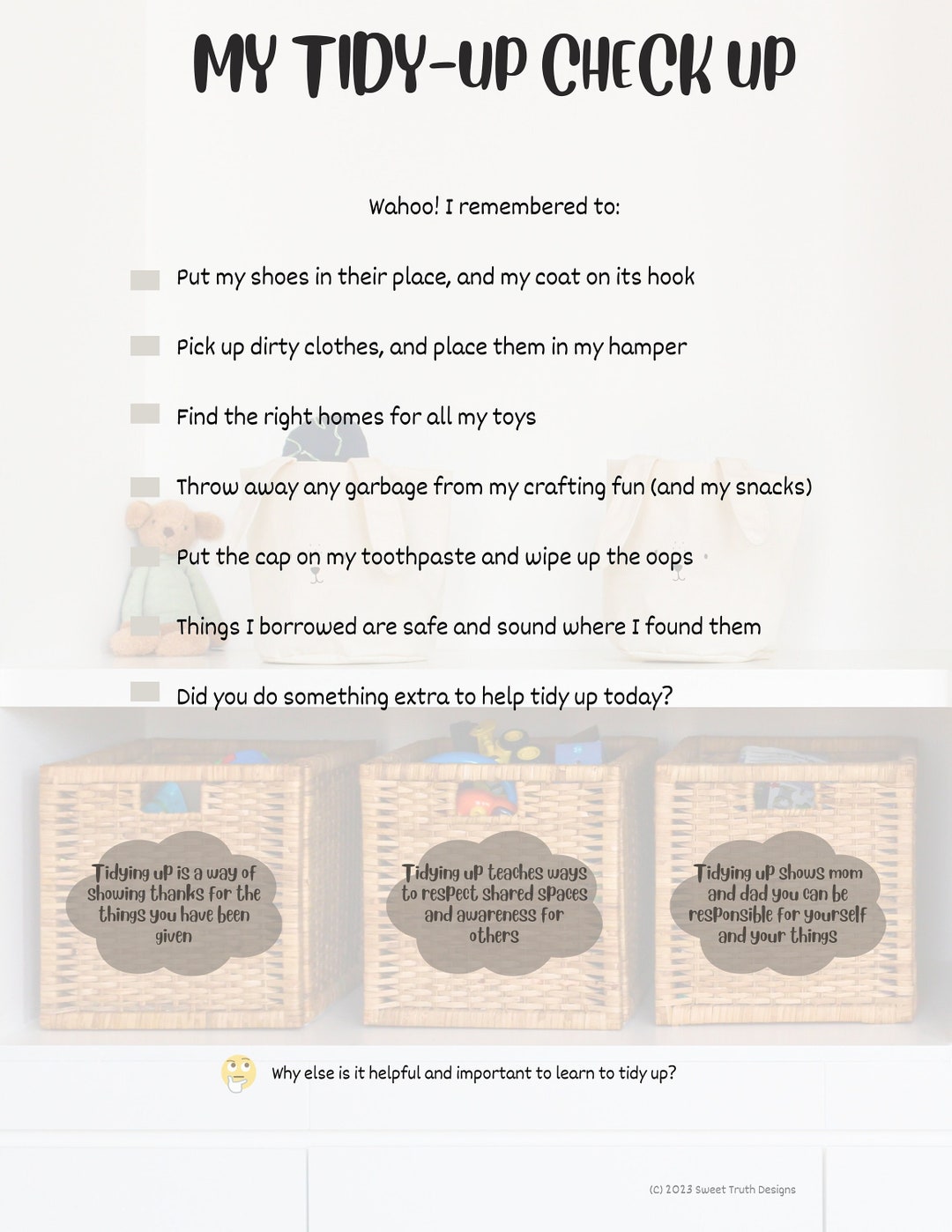 Kids Clean up Checklist - Children Tidy up - ADHD Focus Task List With Encouragement - Etsy