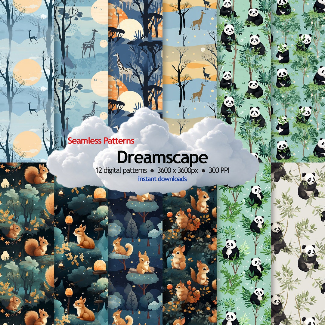 Dreamscape - Cute Animal Seamless Digital Patterns - Animals, Giraffes ...
