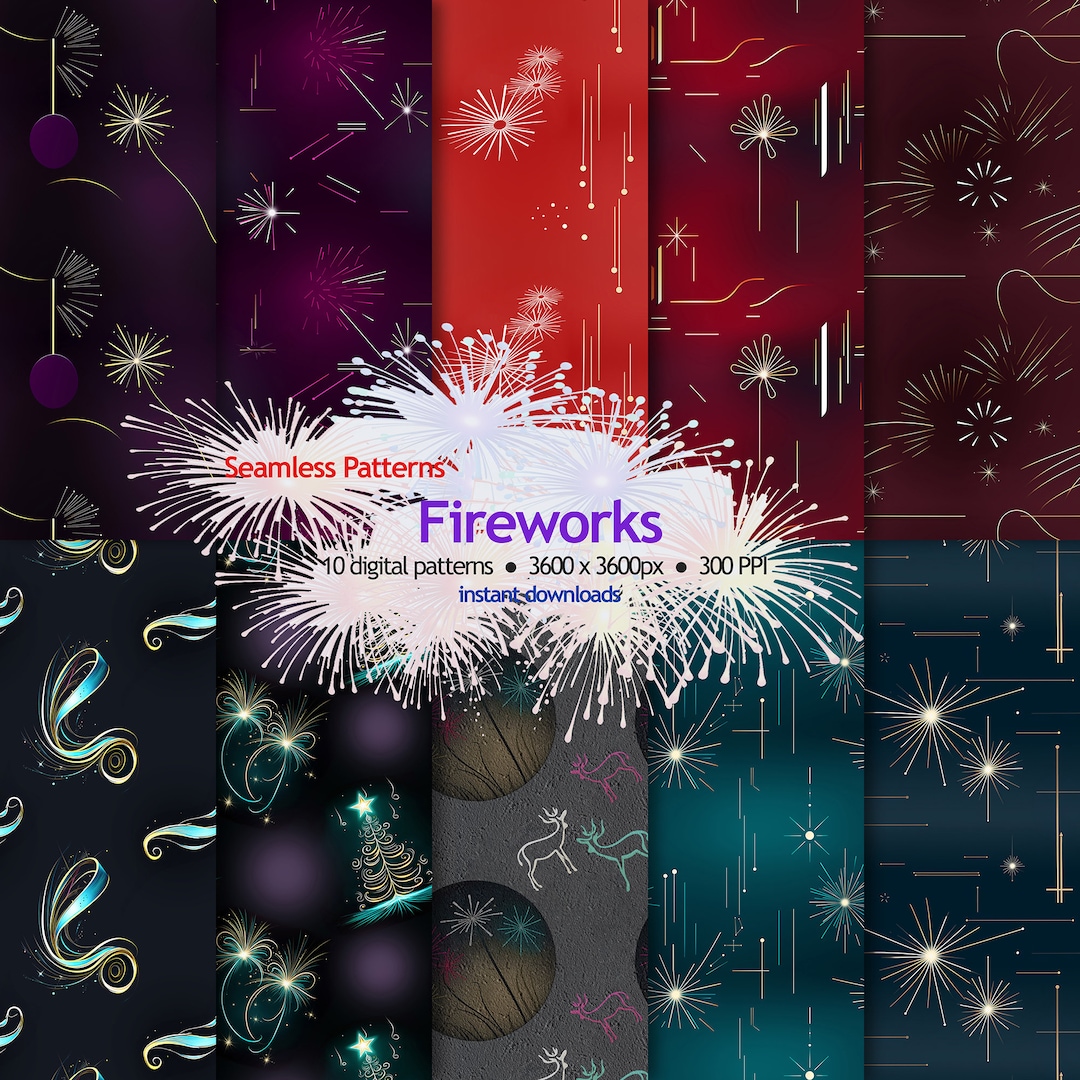 Fireworks Seamless Patterns, Printable Digital Papers, Instant Download ...