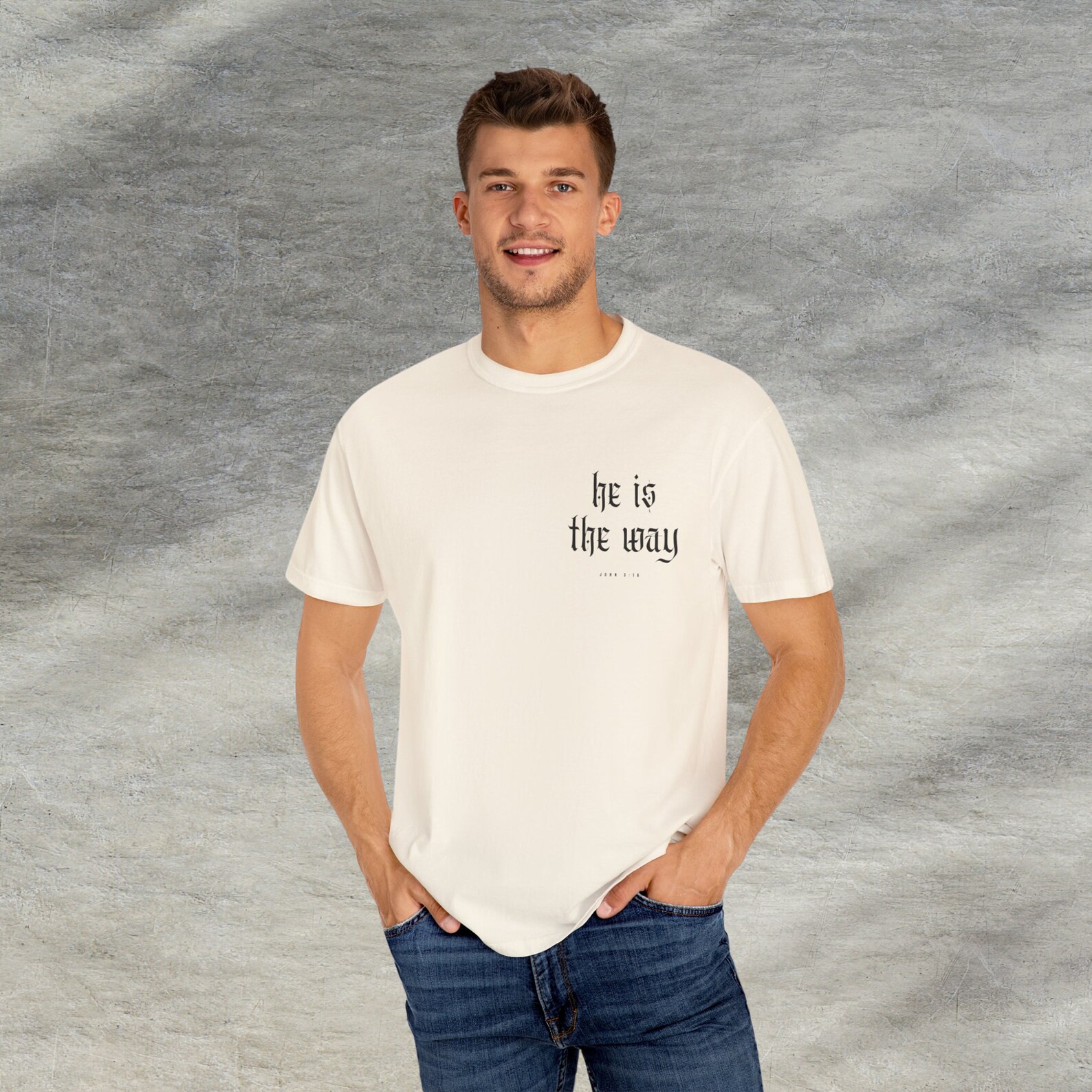 Men Christian Shirts Gift for Him, Ivory Oversized 'he is the Way' Tee ...