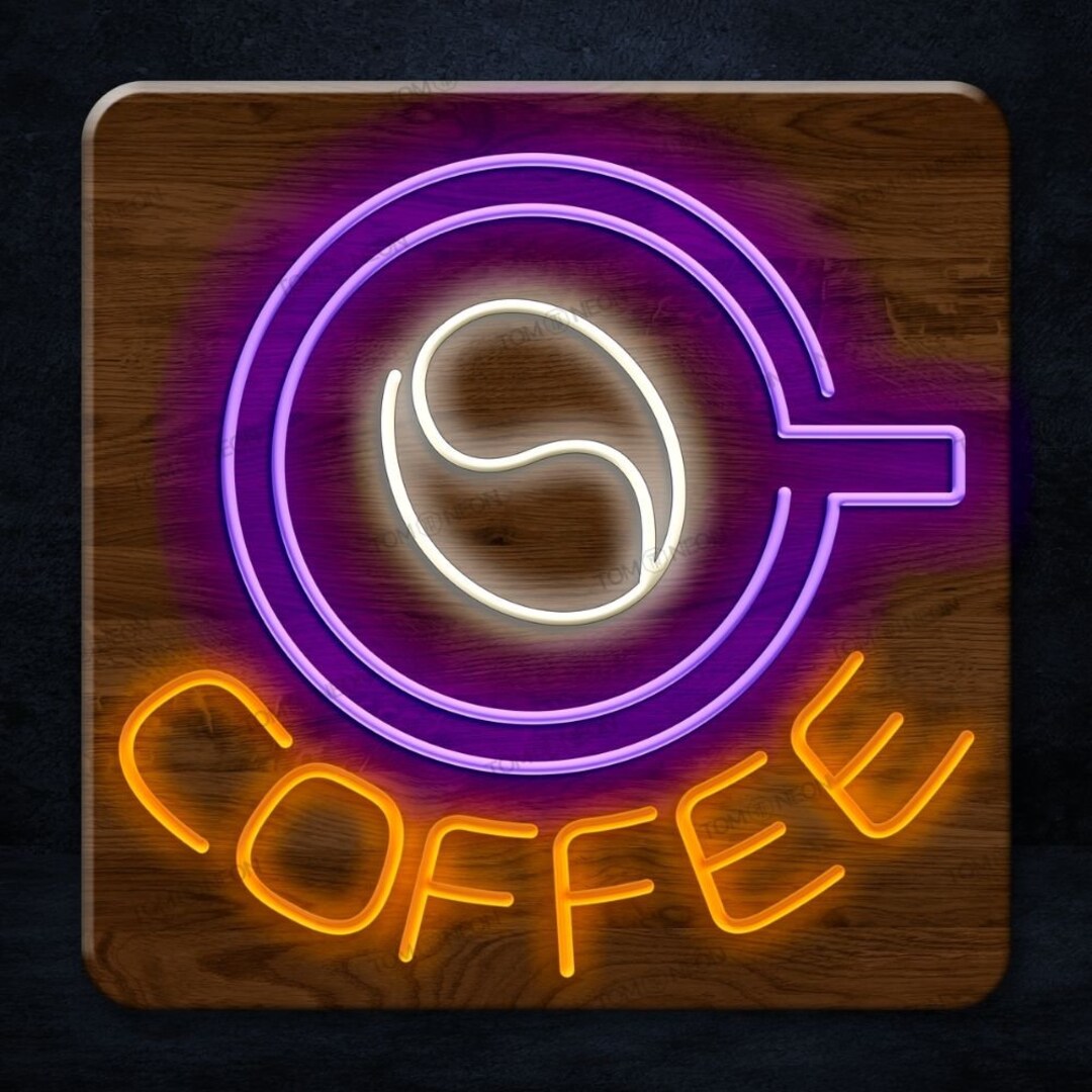 Oak Coffee Bean Neon Sign LED Neon Sign Oak Wood Neon Bar Sign Handmade ...