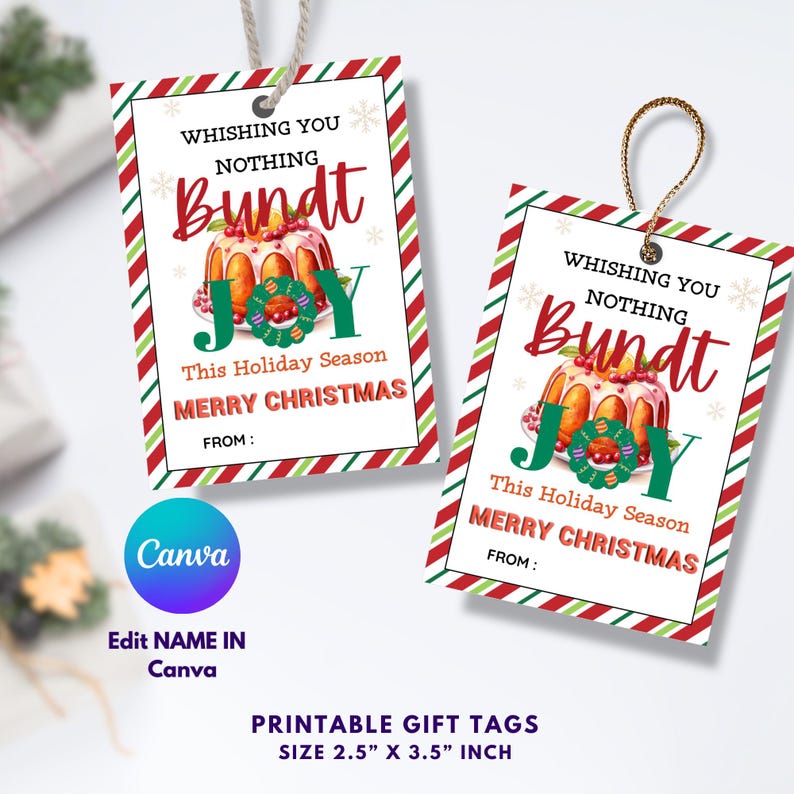 Wishing You Nothing Bundt Joy Gift Tags, Holiday Treat Tags, Bundt Cake ...