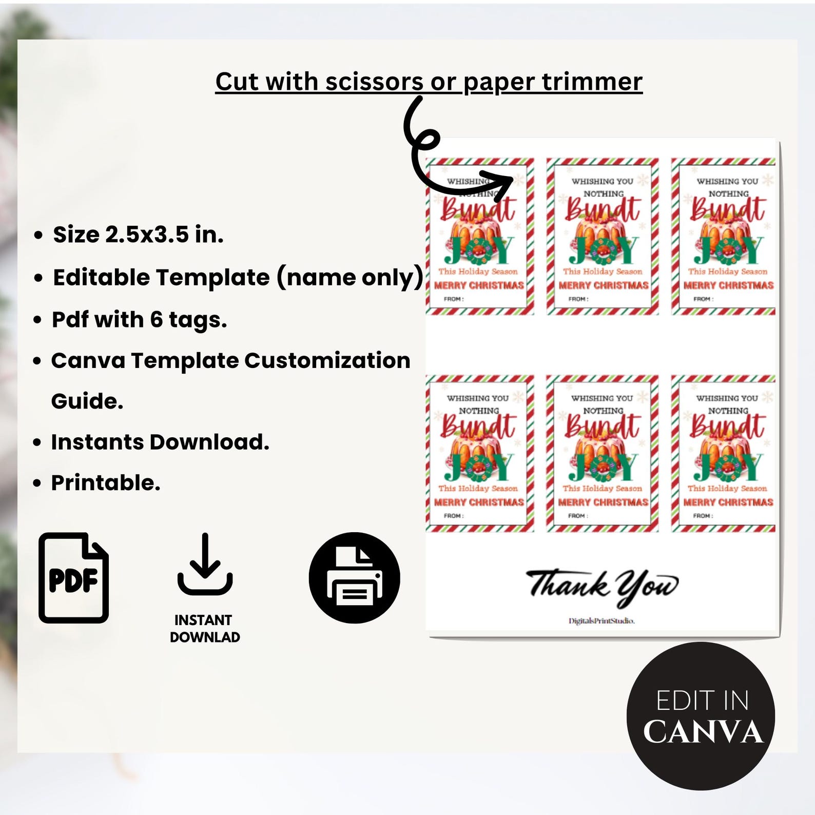 Wishing You Nothing Bundt Joy Gift Tags, Holiday Treat Tags, Bundt Cake ...