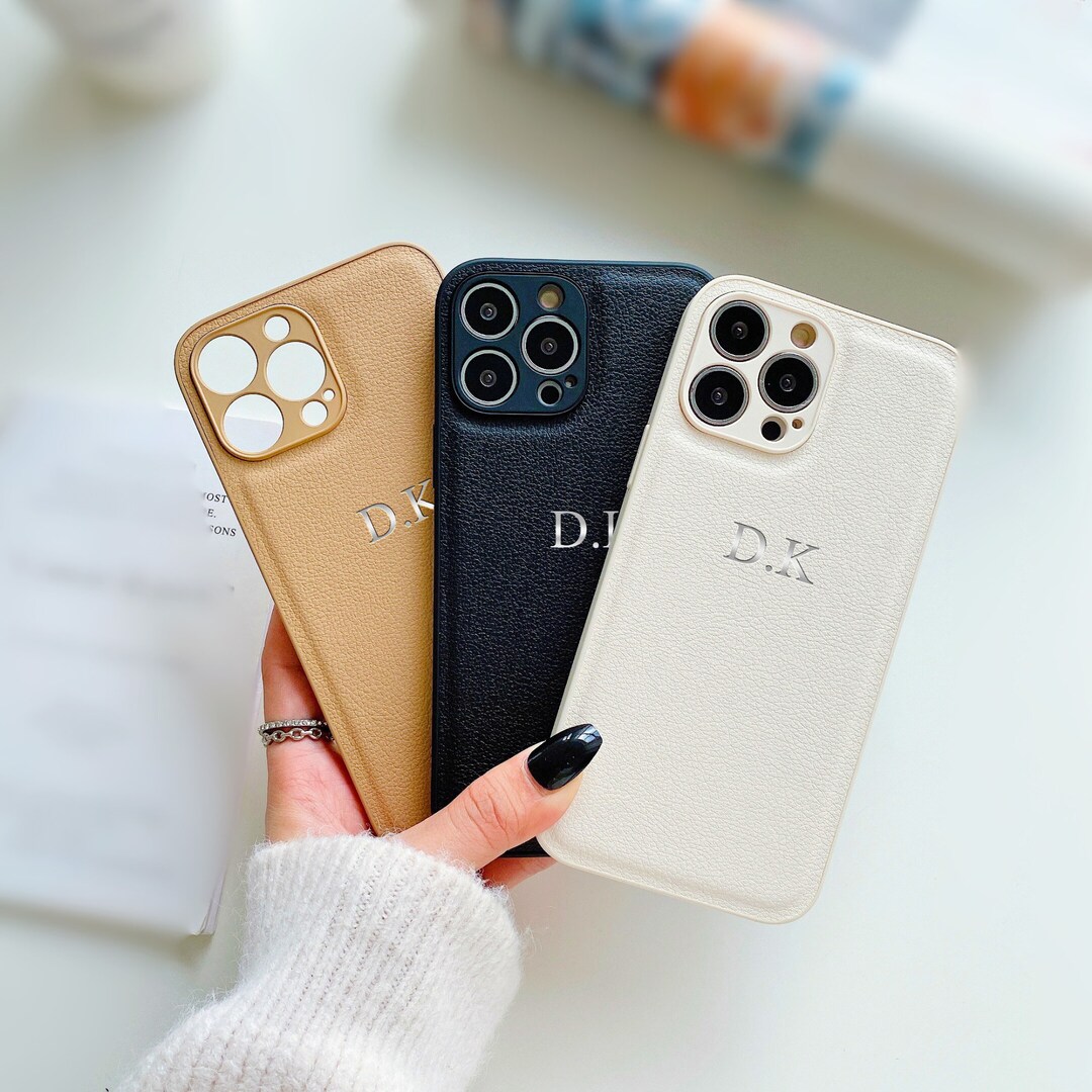 Custom Initial Letter Luxury Soft Leather Case for iPhone 15 14 13 12 ...