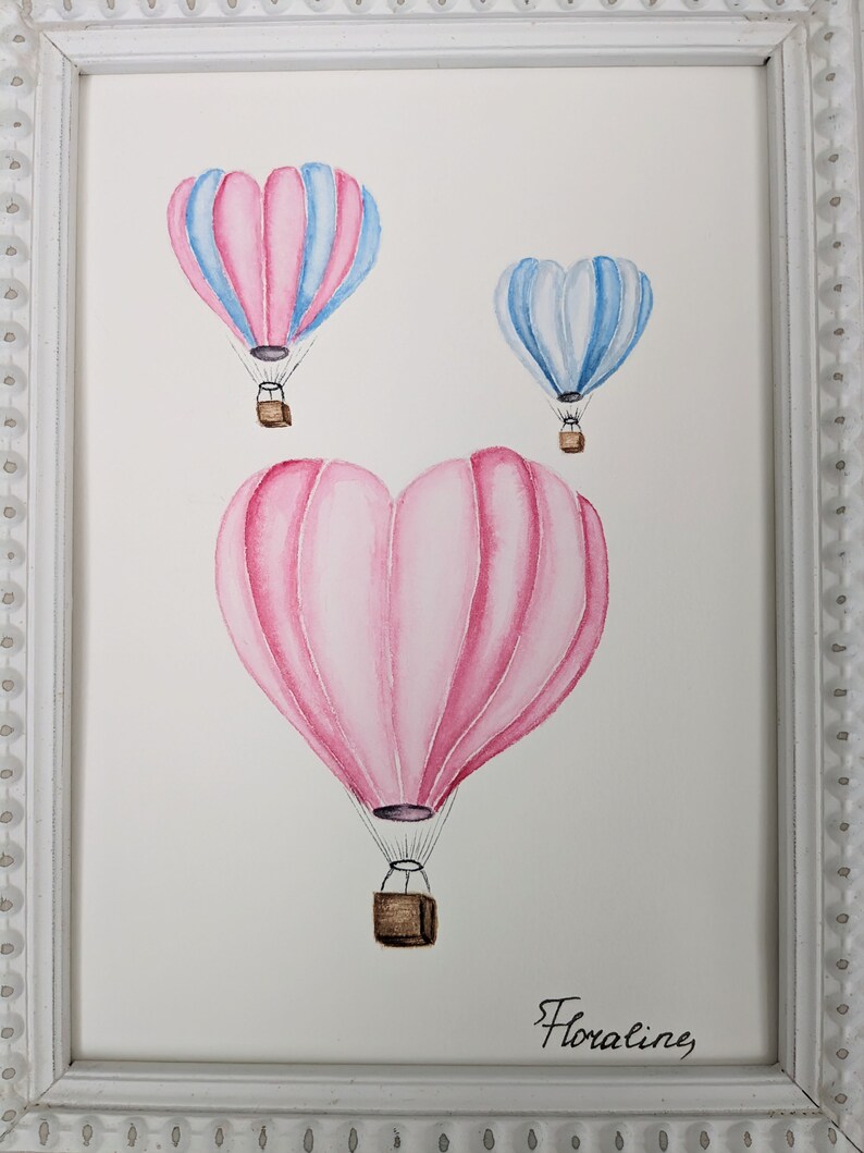 Heart-shaped Hot Air Balloons Original Watercolor - Etsy