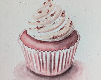 Red Velvet Cupcake Cream-cheese Frosting - Original Watercolor Painting ...