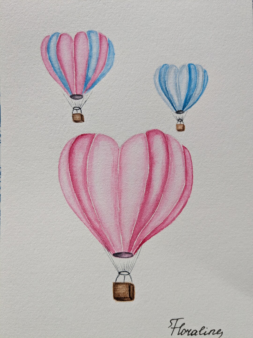 Heart-shaped Hot Air Balloons Original Watercolor - Etsy