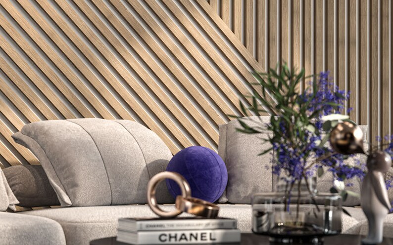 Adjustable Light Oak Wood Slat Wall Molding Panel Kit - Etsy