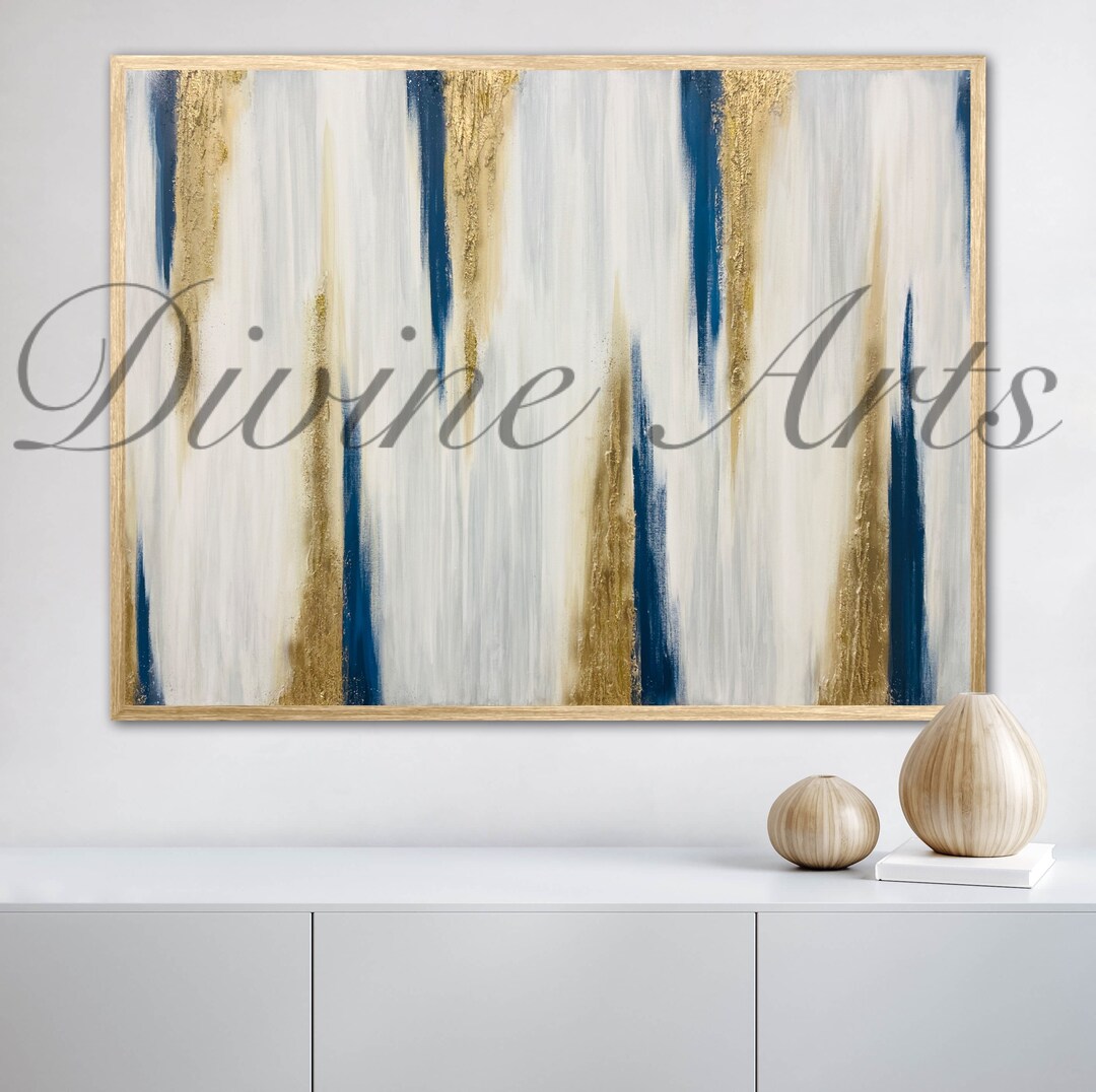 Blue Gold and Silver Abstract Texture Wall Art Decor 36”x 48” Handmade ...