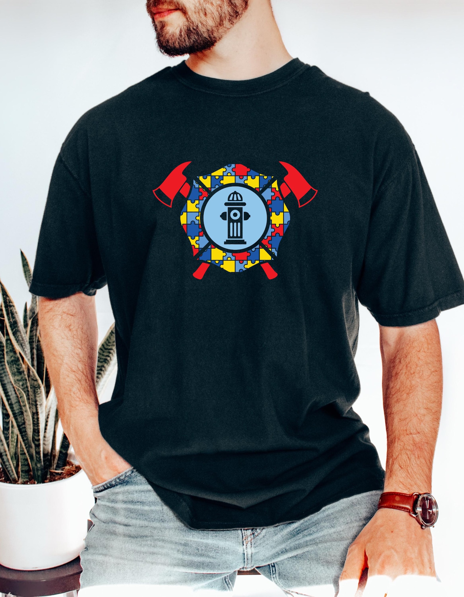 Custom Autism Fire Rescue Shirt Black - Etsy