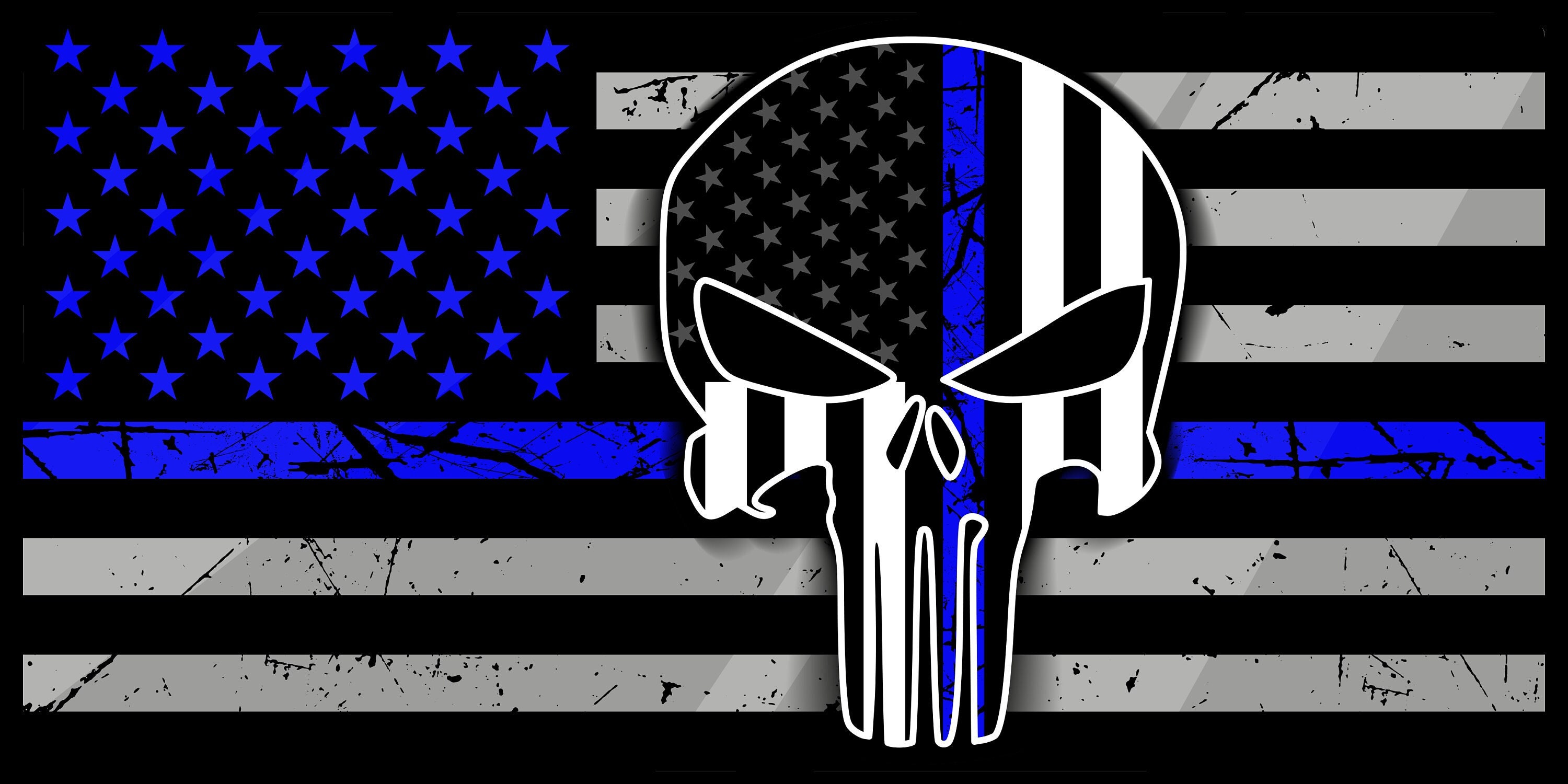 Thin Blue Line Skull Wallpaper