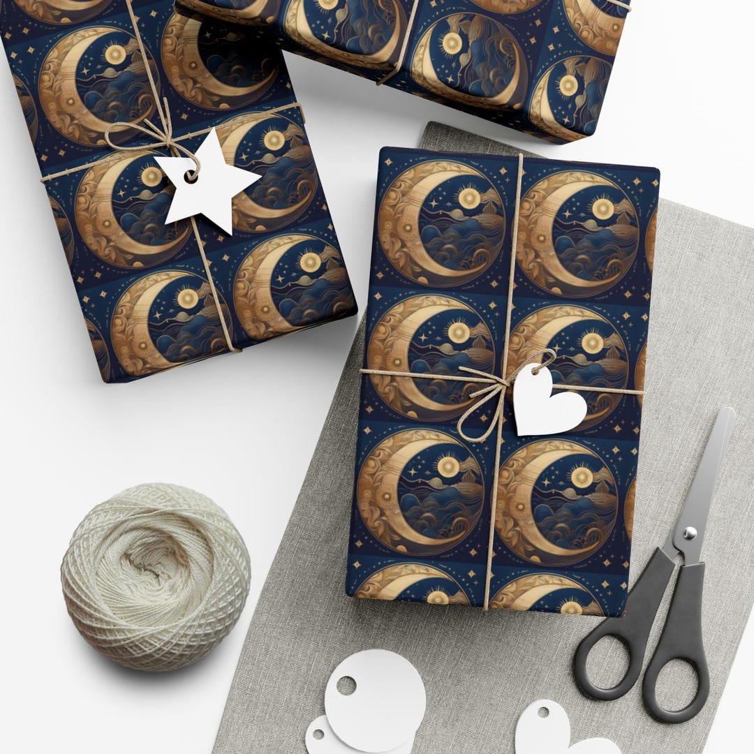 Gift Wrap Celestial Sun and Moon Design Cosmic Wrapping Paper for ...