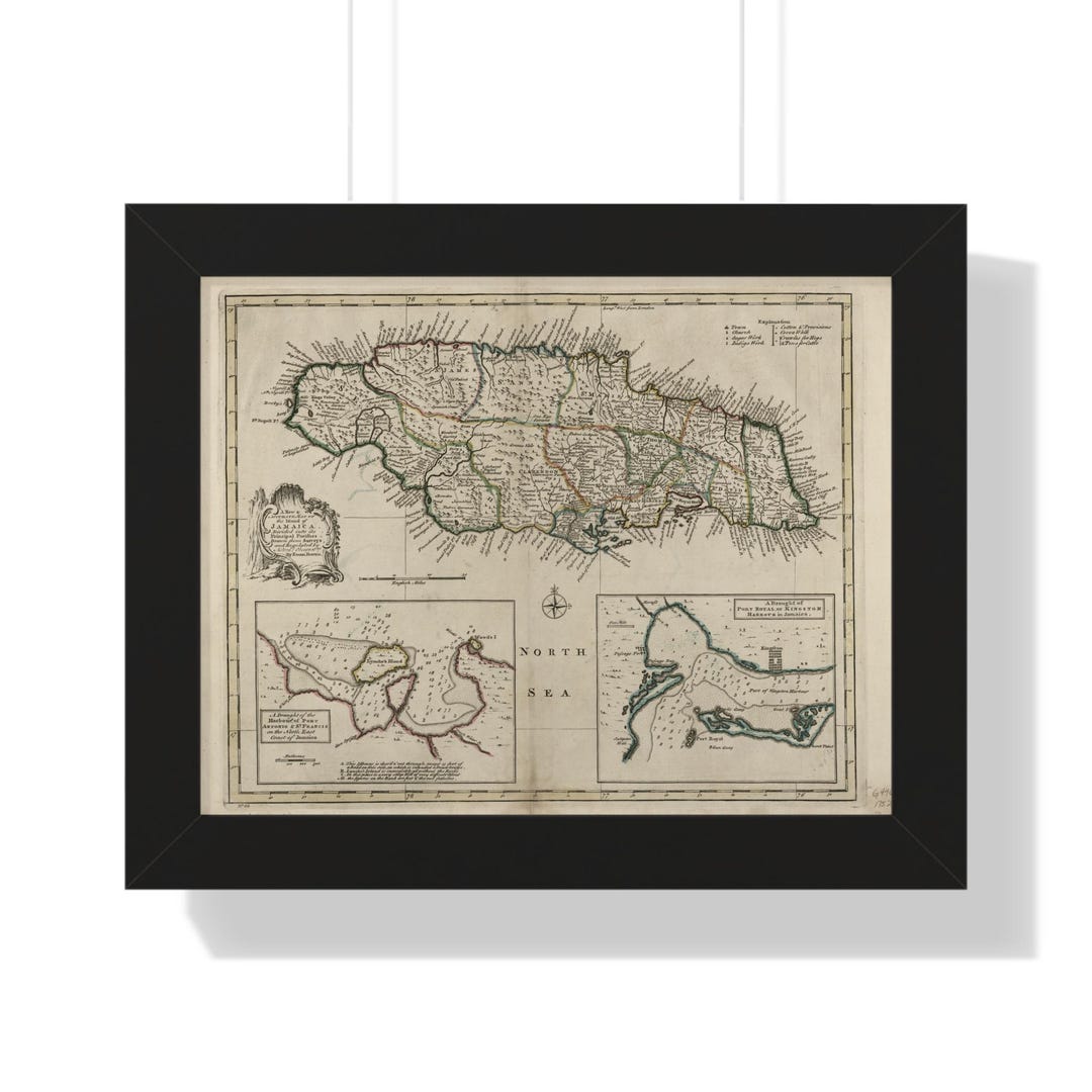 Old Map Jamaica Framed 1752 Map Vintage Landscape - Etsy
