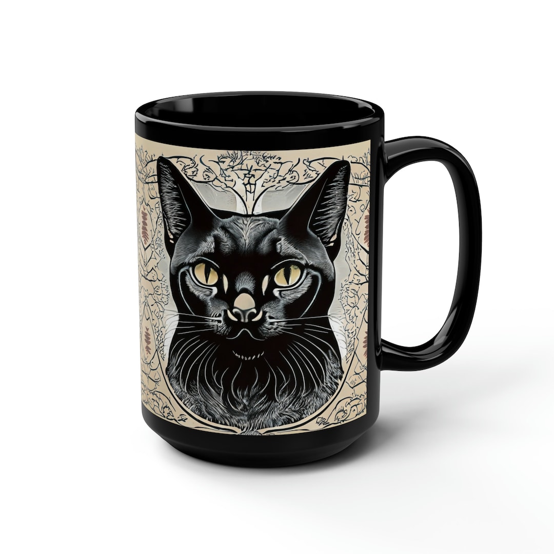 Black Cat Mug, Black Cat Coffee Cup, Cat Lover, Black Mug, Black Coffee ...