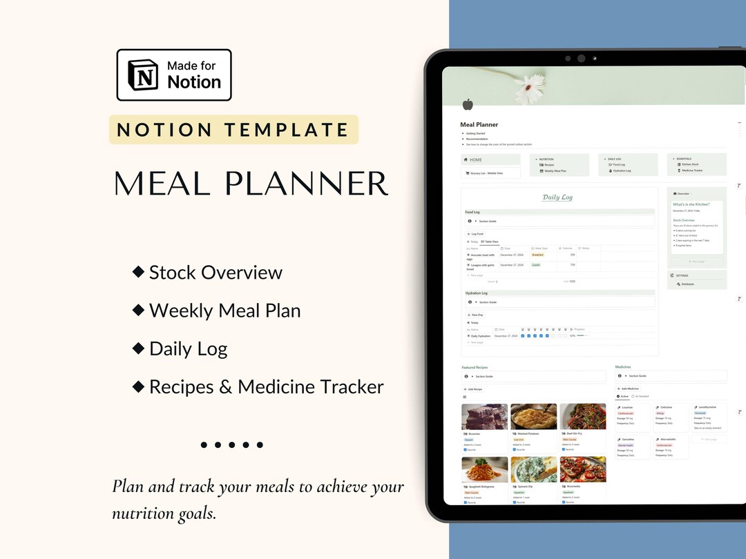 Meal Planner Notion Template, Recipes, Kitchen Stock, Grocery List ...