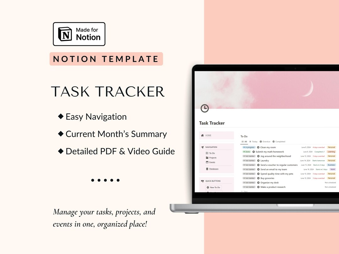 Task Tracker Notion Template, To-do List, Project Management, Events ...