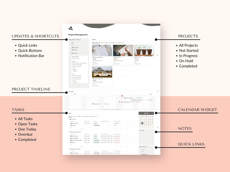 Project Management Notion Template, Task Manager, Notion Dashboard ...