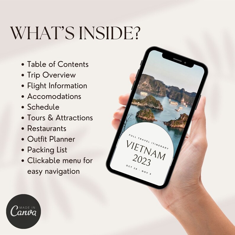 Digital Travel Itinerary Canva Template, Aesthetic Travel Itinerary ...