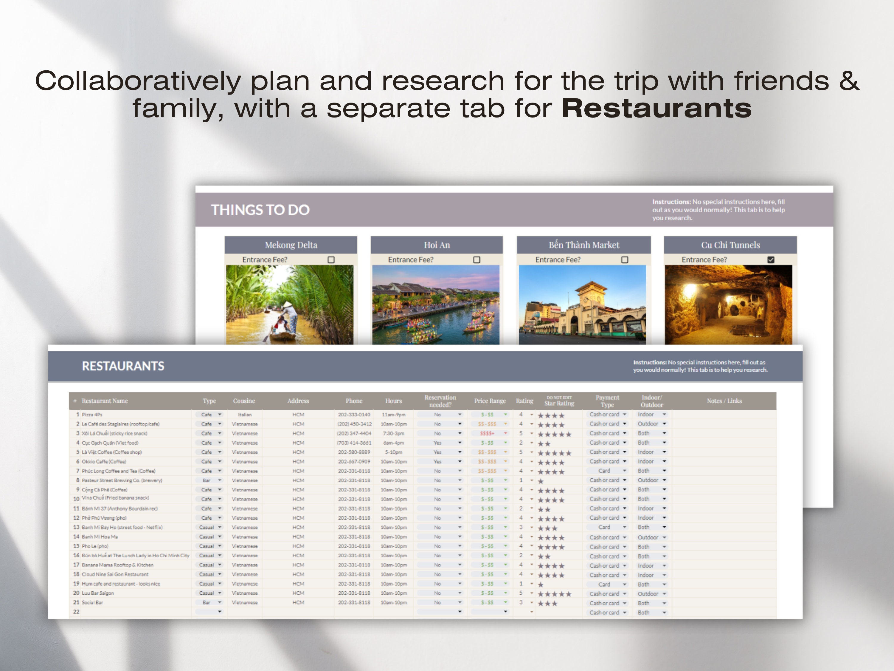 Digital Travel Planner for Google Sheets Template | Trip Planner ...