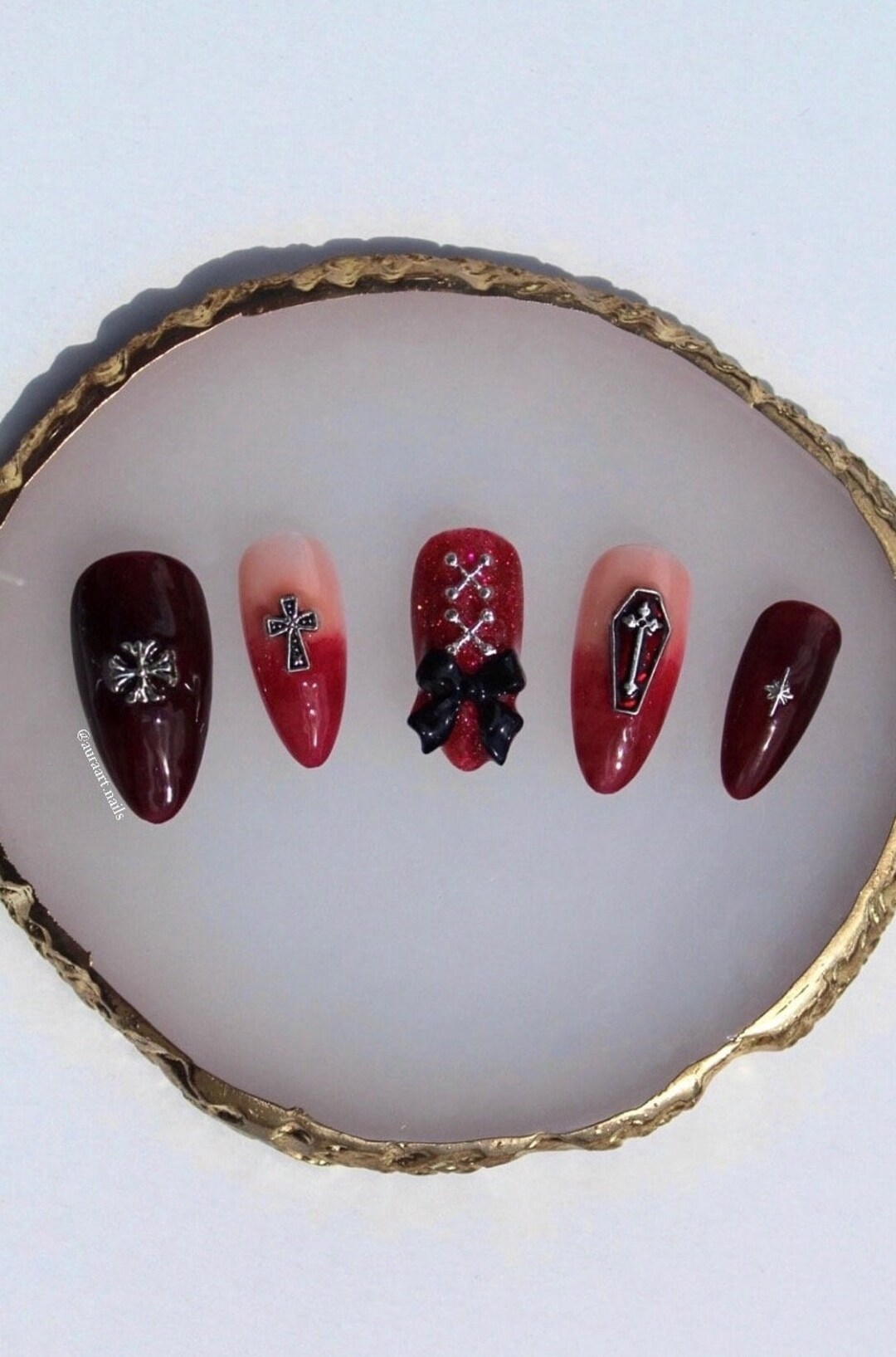 3D Red Vampire Goth Nails Y2K Cross Coffin Charm Press on Nails/enhypen ...
