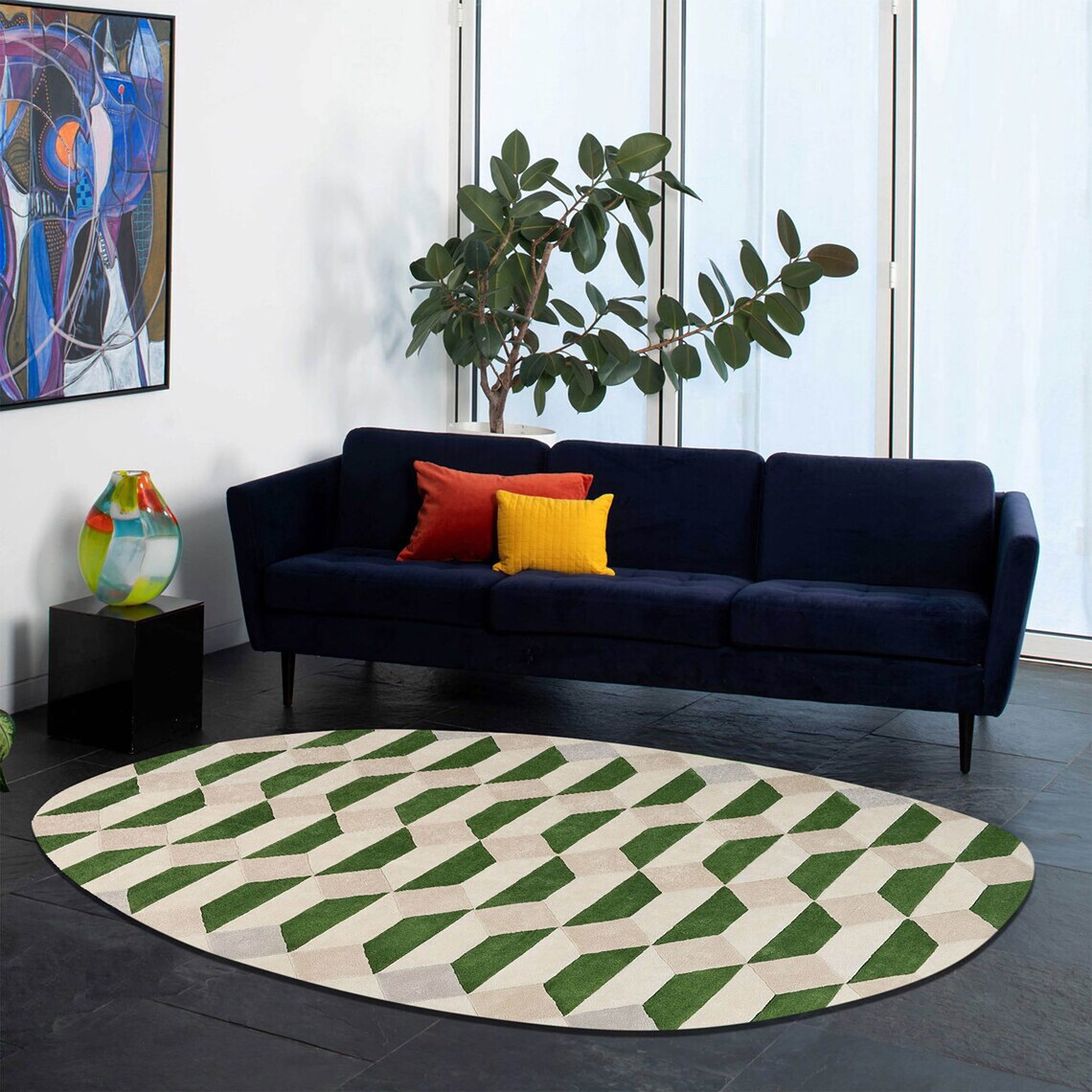 6x9 Hand Tufted Oval Shaped Rug Modern Oval Large Area Rug Pure 100% ...