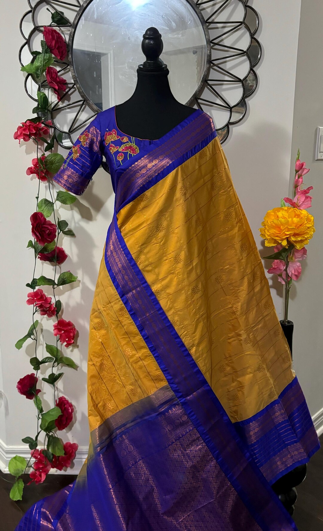Gadwal Fancy Pose Loom Silk Sarees Ready to Wear With Embroidered ...