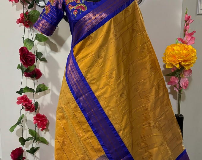 Gadwal Fancy Pose Loom Silk Sarees Ready to Wear With Embroidered ...