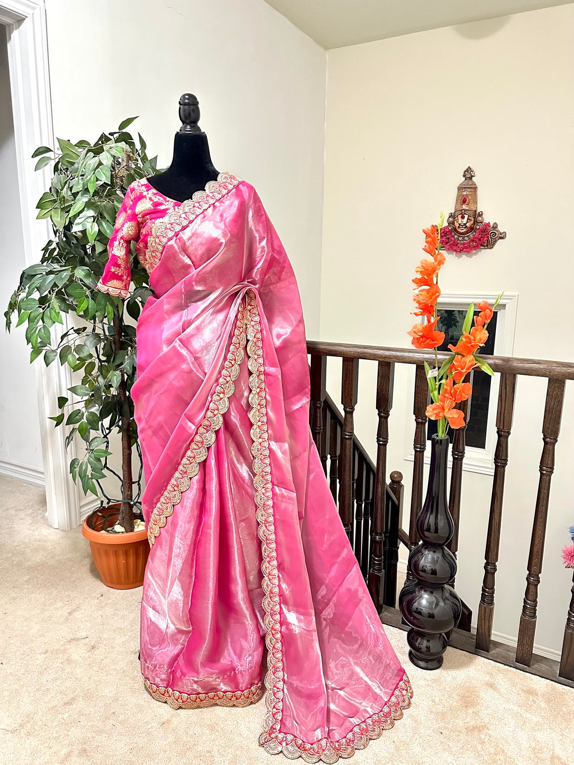 Designer Fancy Beautiful Premium Quality Glass Tissue Saree With ...