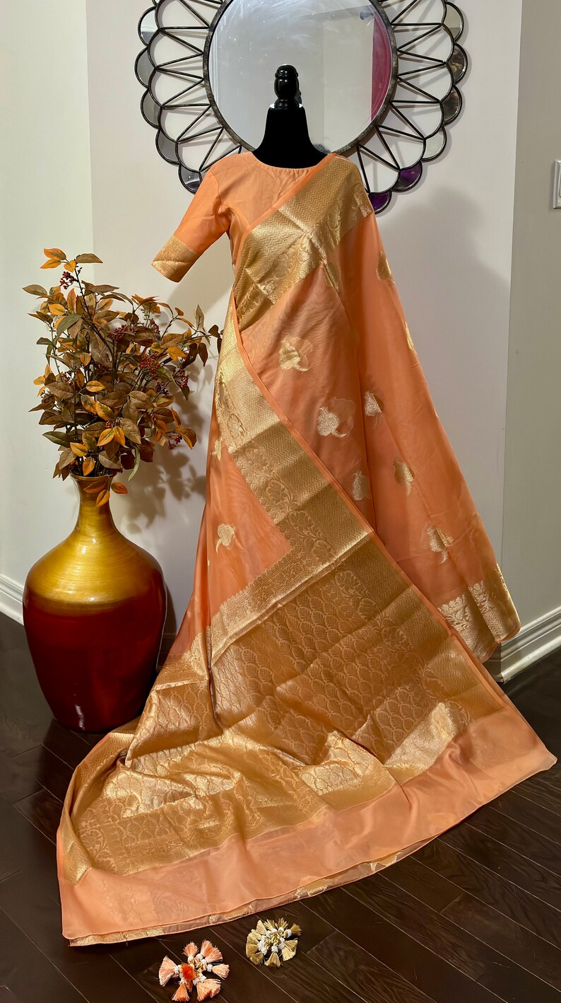 Banarsi Fancy Beautiful Kora Organza Double Zari Silk Saree Very Soft ...