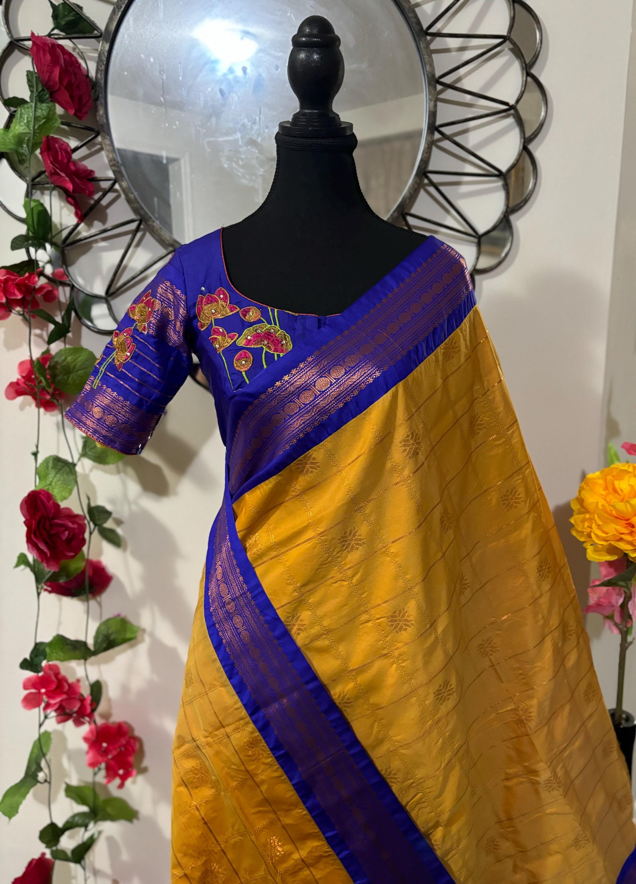 Gadwal Fancy Pose Loom Silk Sarees Ready to Wear With Embroidered ...