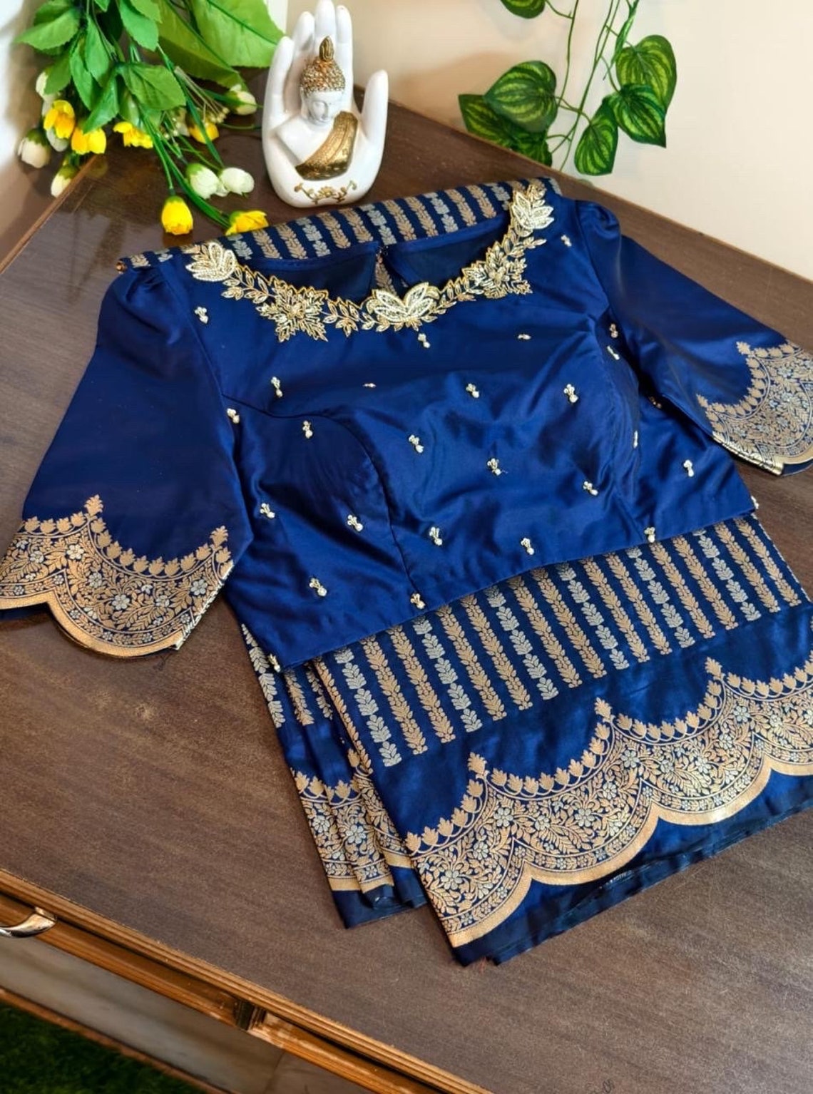 Beautiful Banarasi Kataan Silk Saree Paired up With Pretty Maggam Work ...