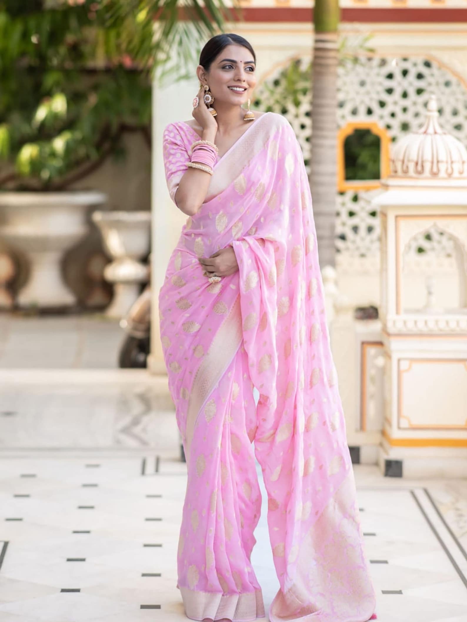 Banarasi Handloom Khadi Georgette Silk Saree, Water Zari Weaving - Etsy