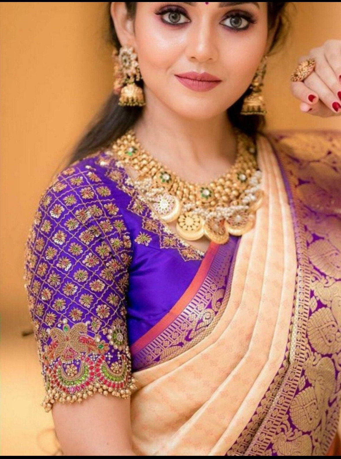 Handmade Purple Maggam Work Heavy Design Back Side Can Be Fits up to 32 ...