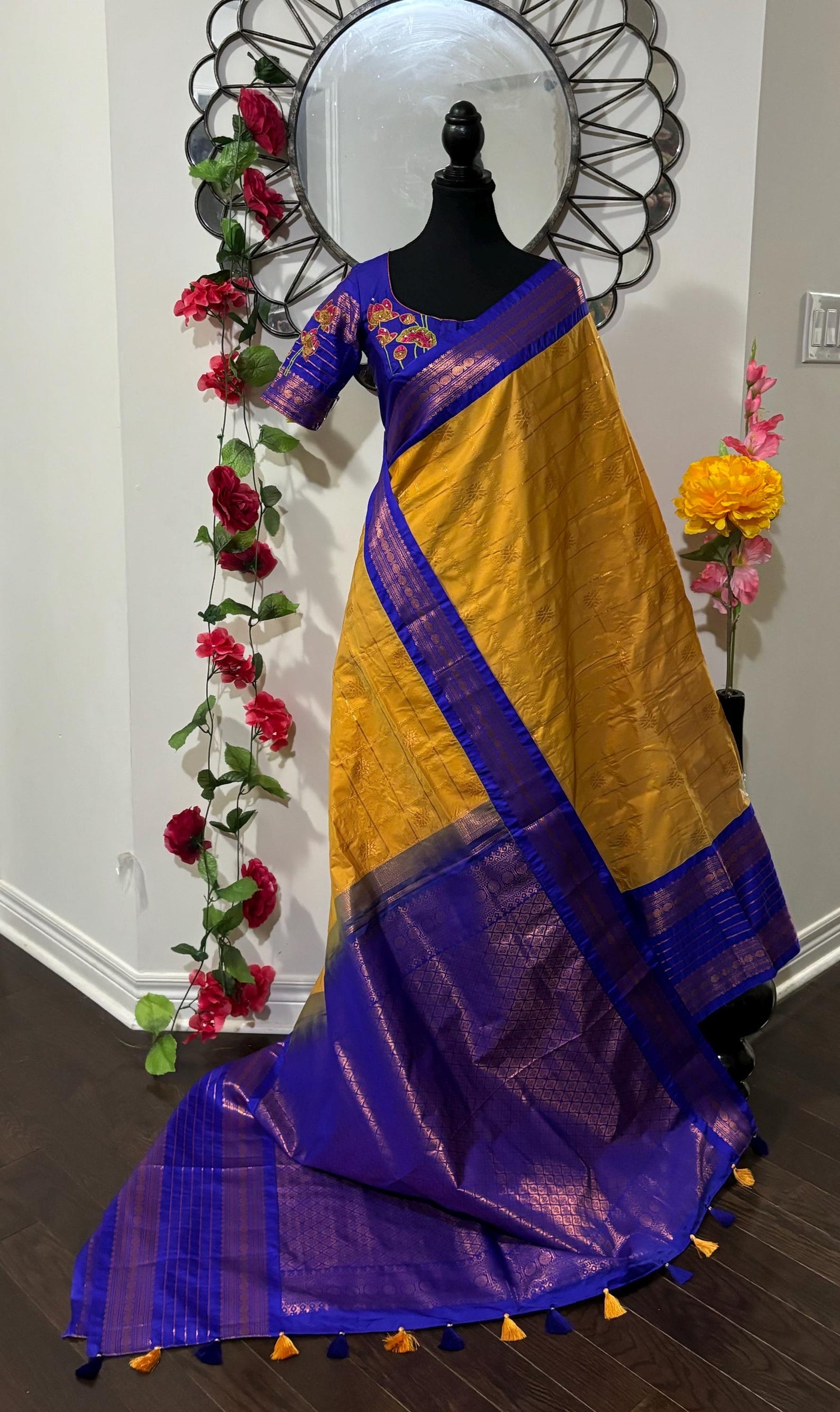 Gadwal Fancy Pose Loom Silk Sarees Ready to Wear With Embroidered ...