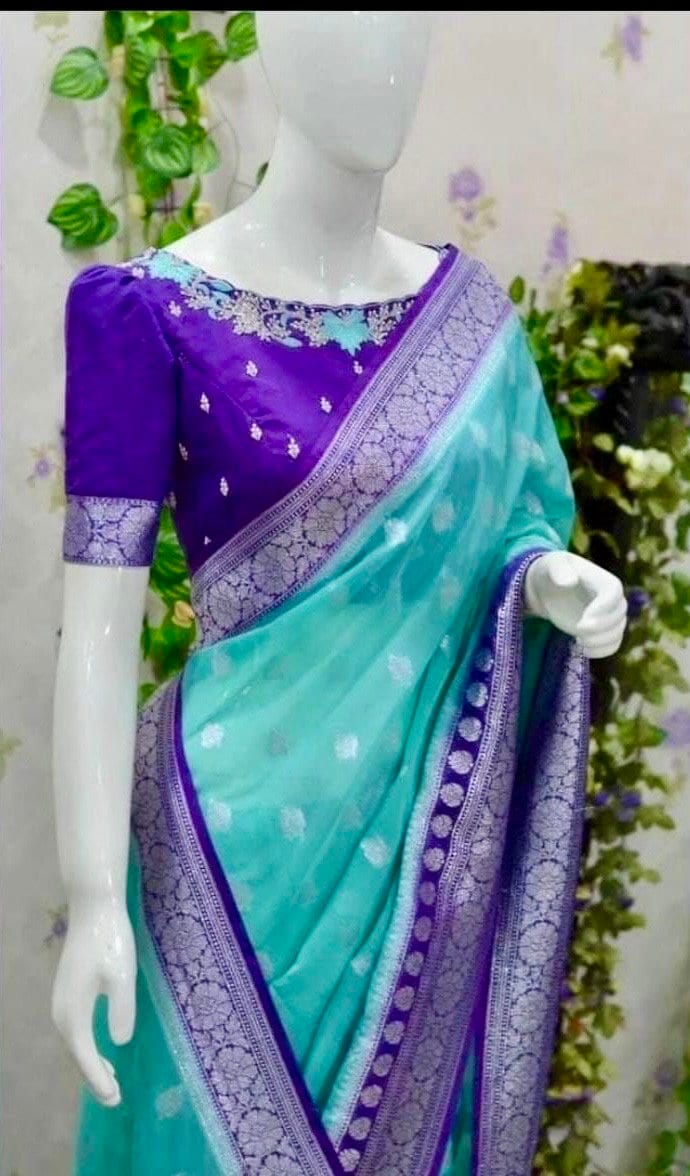 Handloom Banarasi Kattan Saree Paired up With Pretty Maggam Work Blouse ...