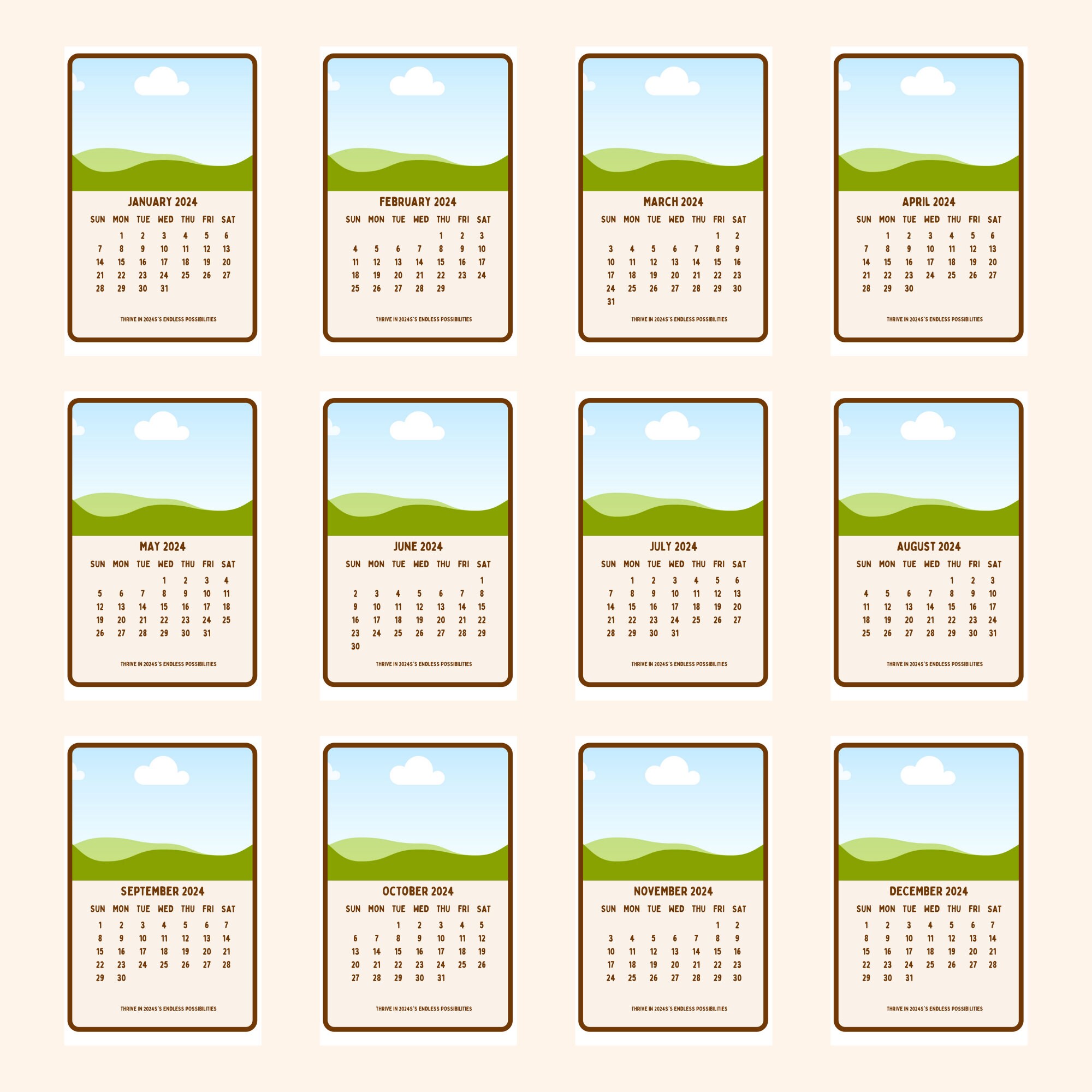 Mini Calendar 2024 Template Mini Polaroid Calendar Printable Mini ...