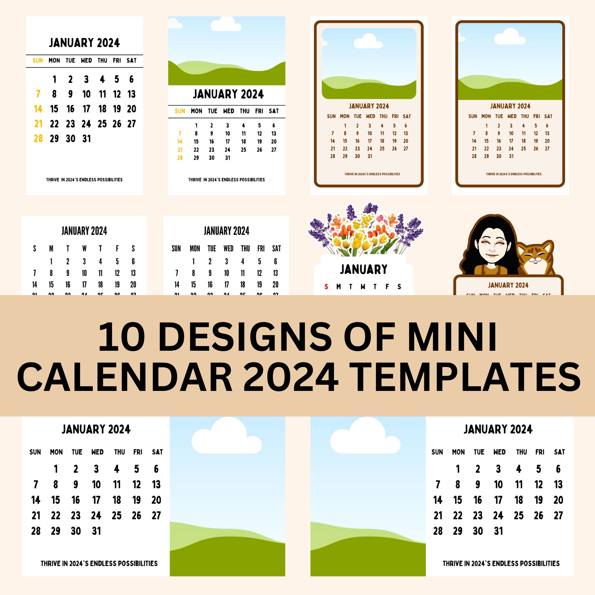 Mini Calendar 2024 Template Mini Polaroid Calendar Printable Mini ...