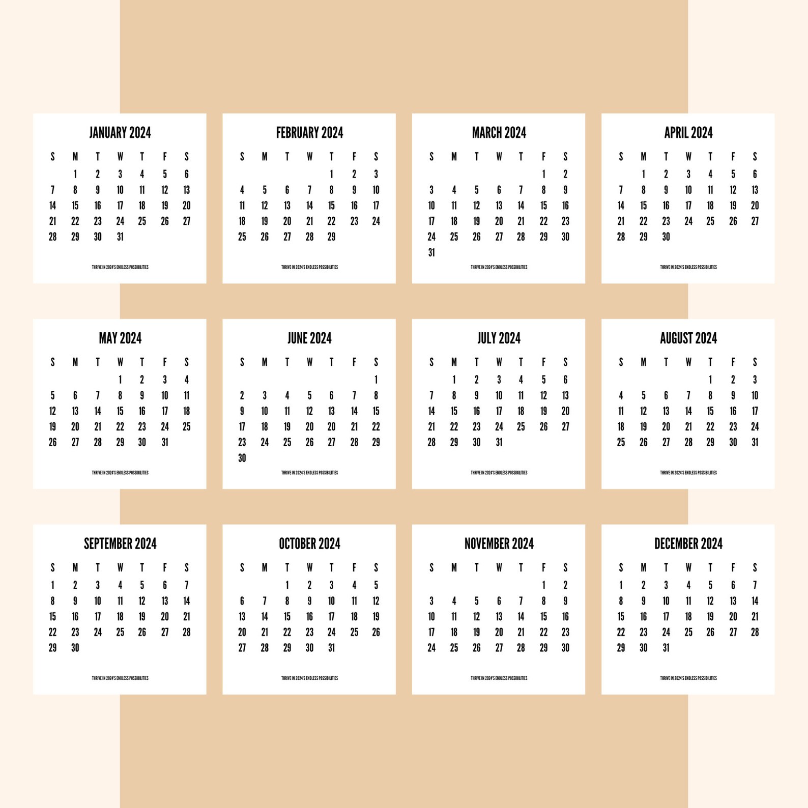 Mini Calendar 2024 Template Mini Polaroid Calendar Printable Mini ...
