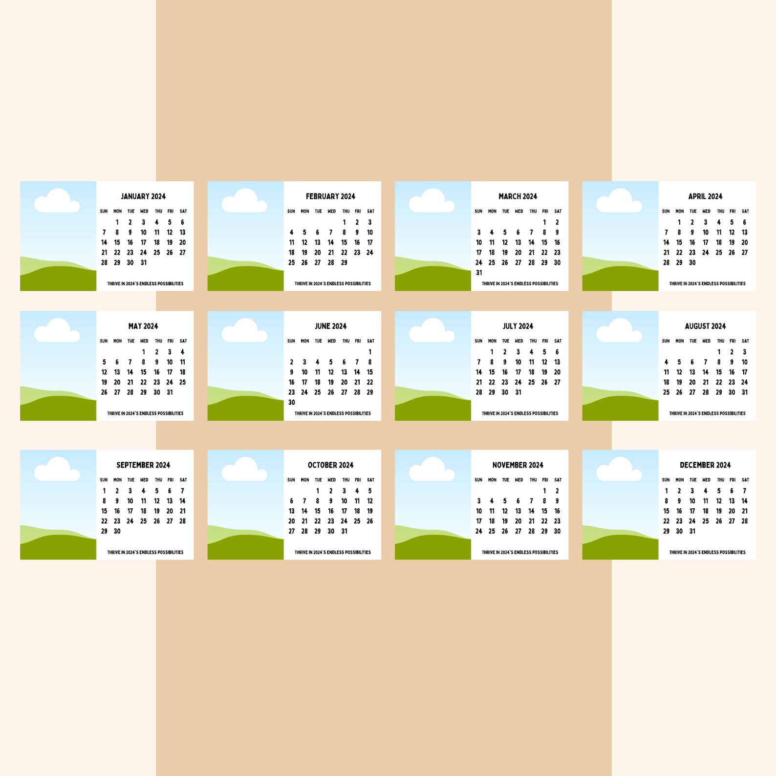 Mini Calendar 2024 Template Mini Polaroid Calendar Printable Mini ...
