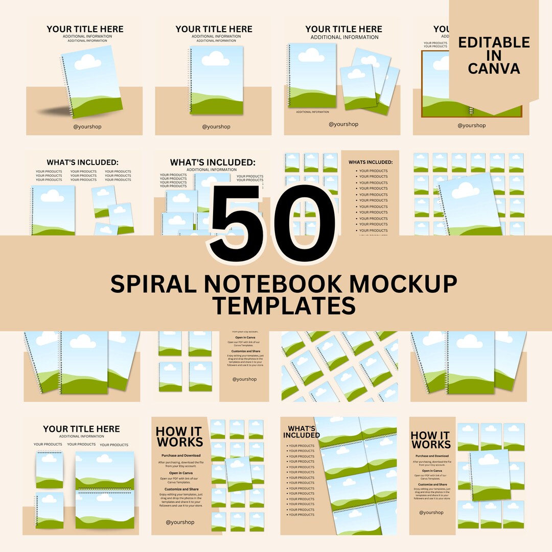 Spiral Notebook Mockup Templates: Editable Cover Designs - Etsy