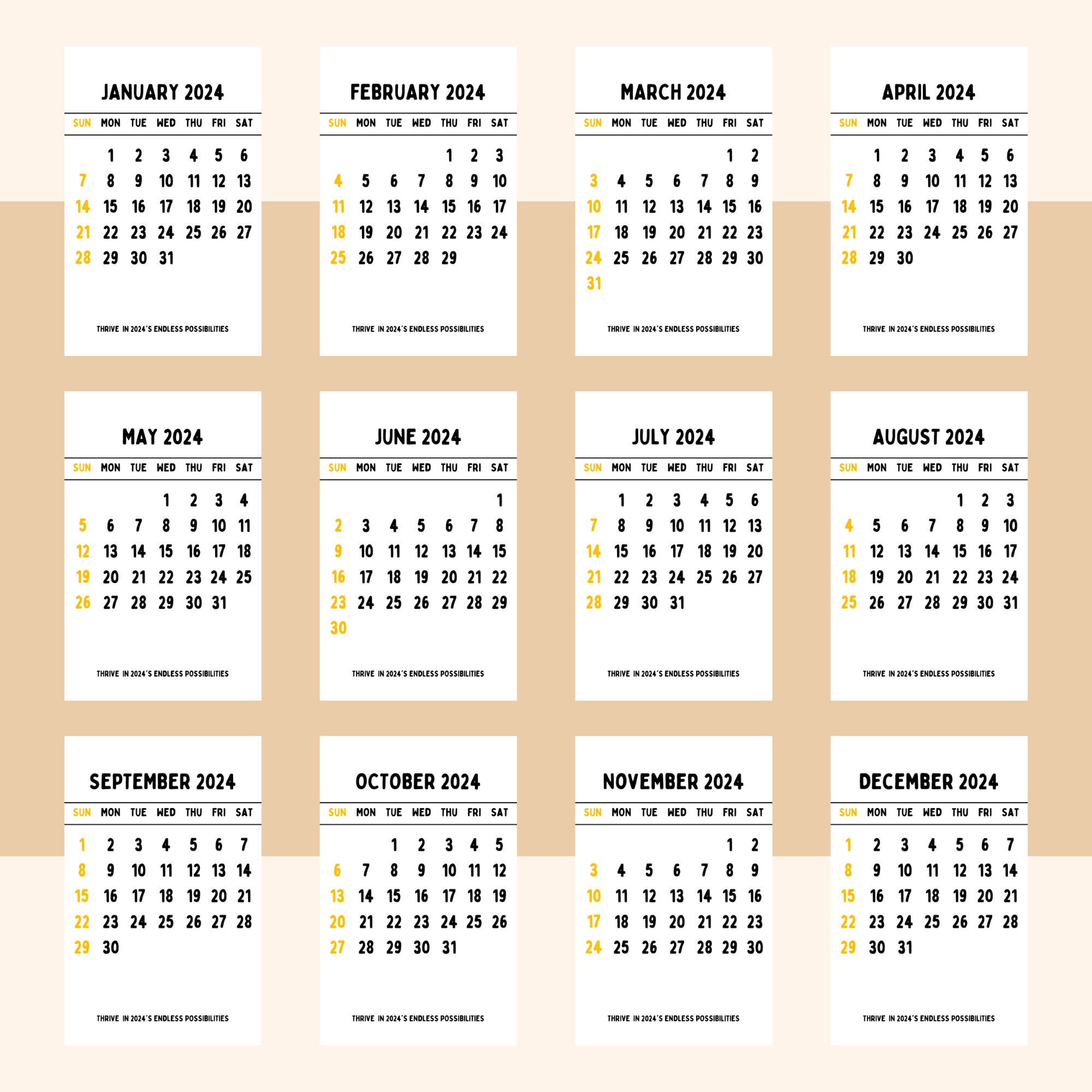 Mini Calendar 2024 Template Mini Polaroid Calendar Printable Mini ...
