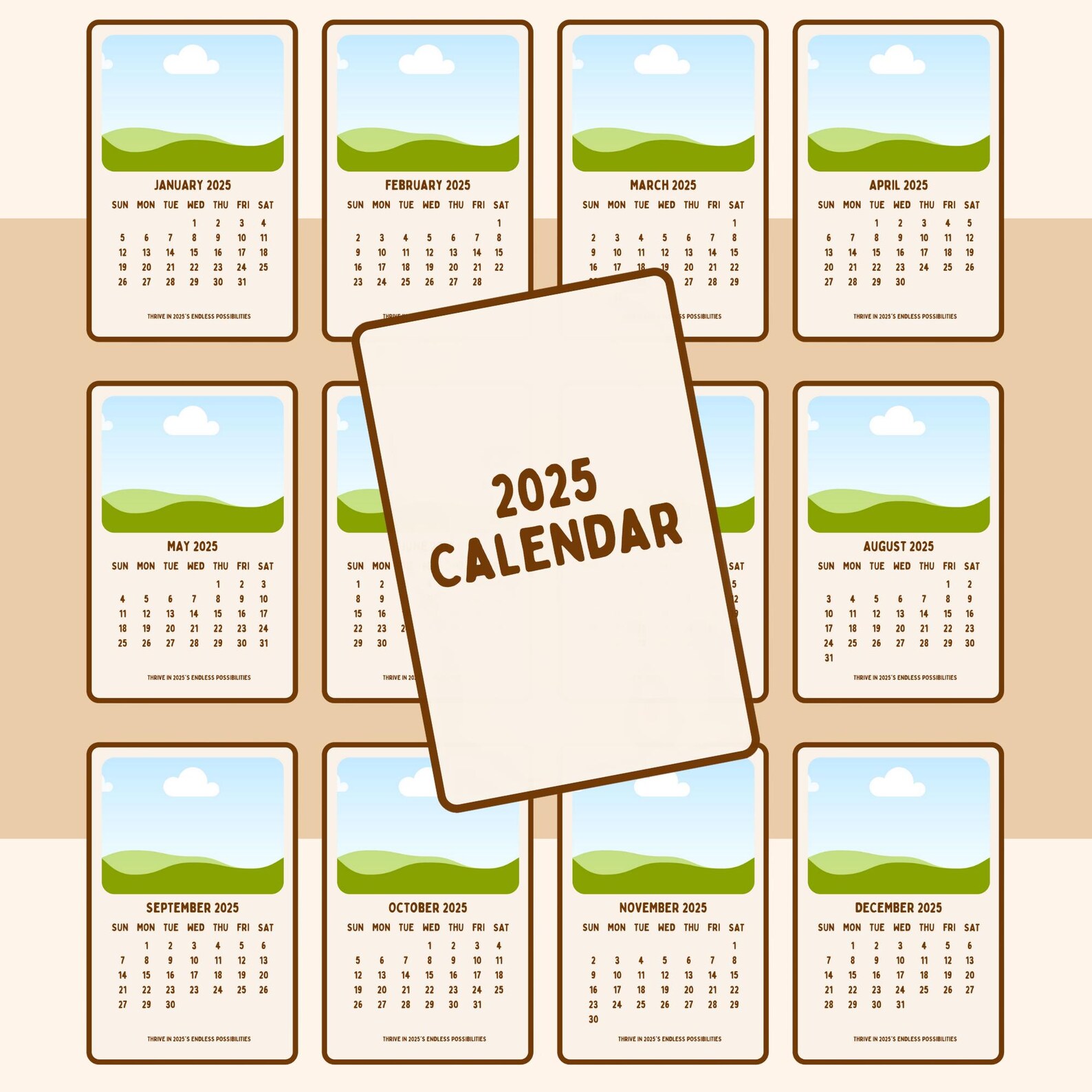 2025 Mini Calendar Template: Printable Desk Calendar (2 Designs) - Etsy