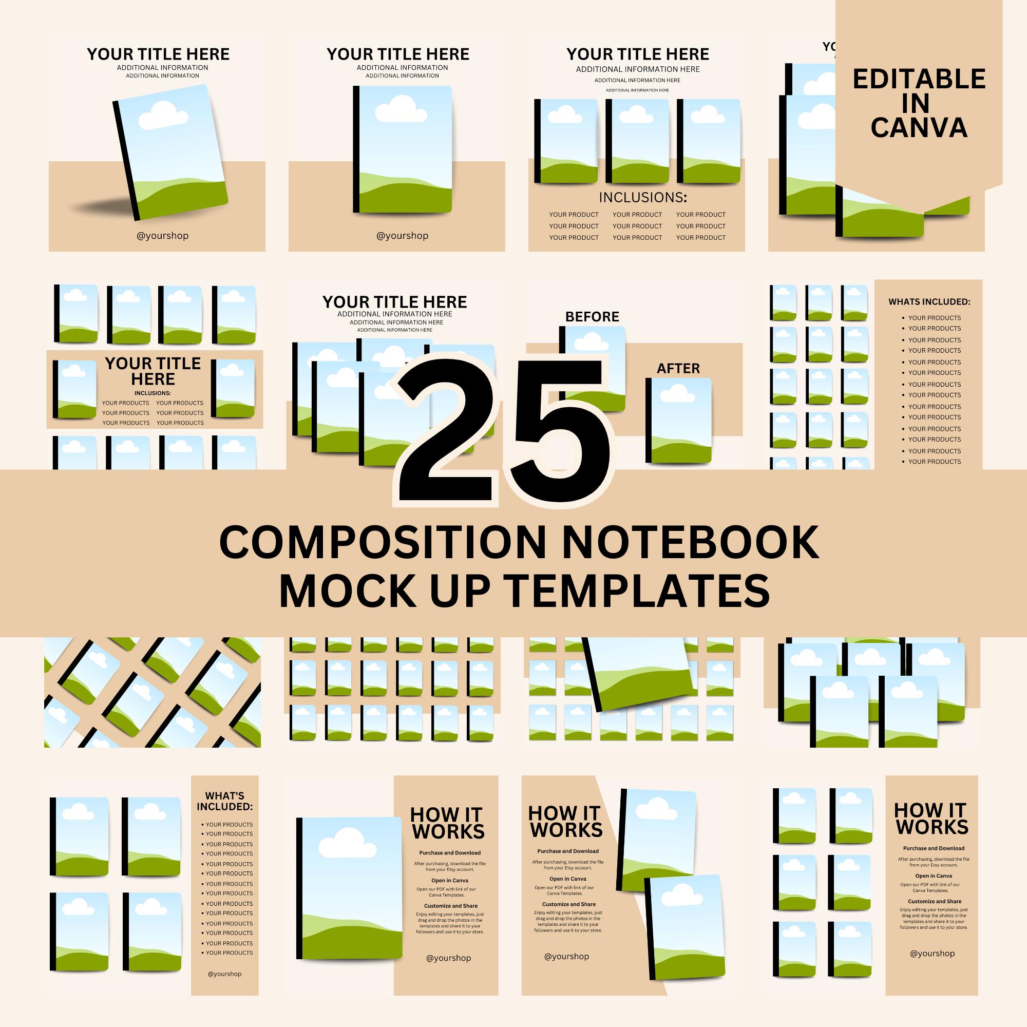 Composition Notebook Mockup Templates: Canva Easy-edit (digital ...