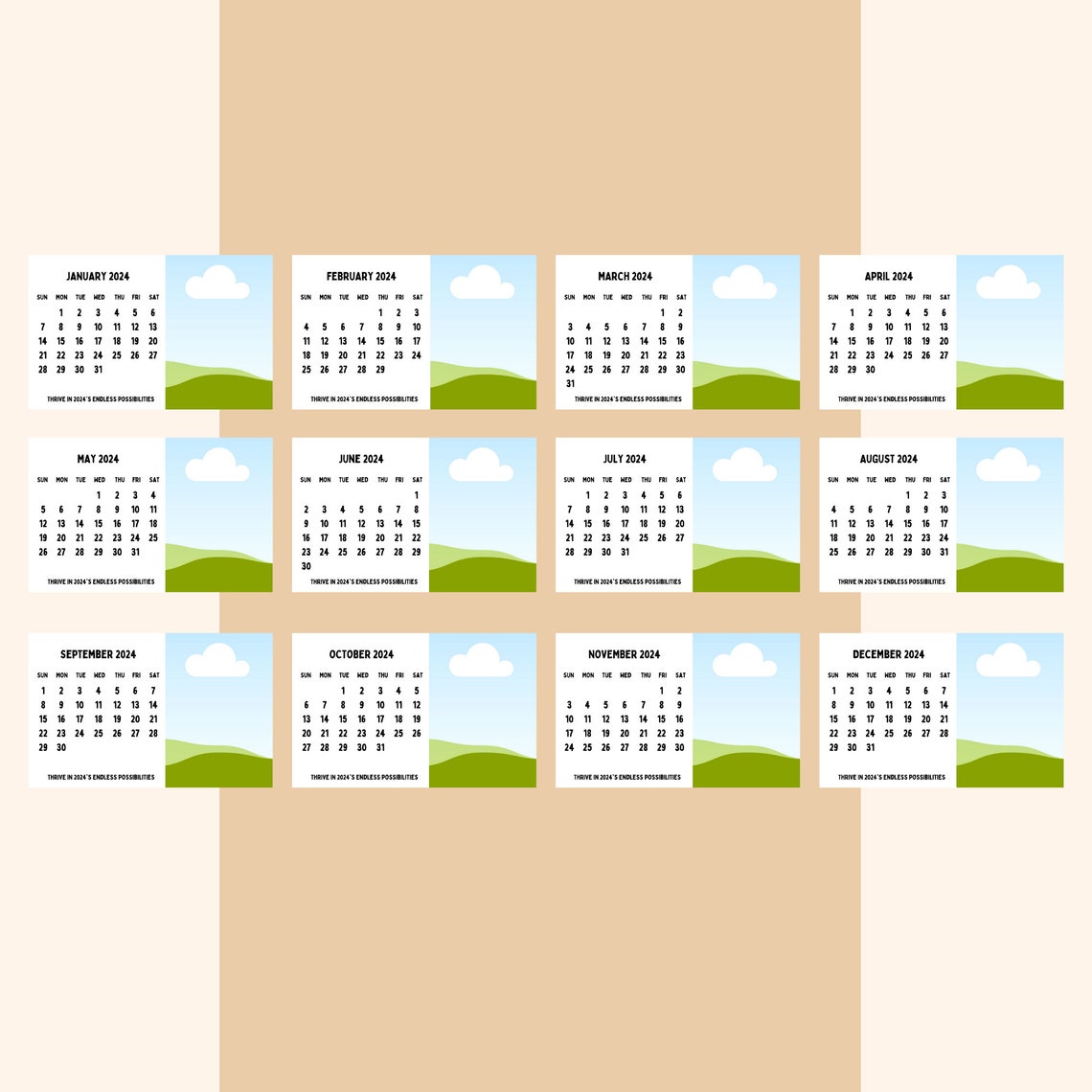 Mini Calendar 2024 Template Mini Polaroid Calendar Printable Mini ...