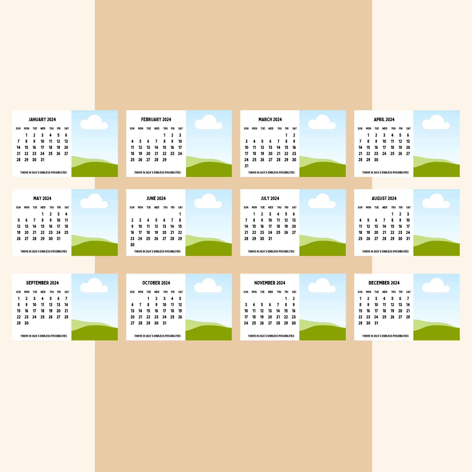 Mini Calendar 2024 Template Mini Polaroid Calendar Printable Mini ...